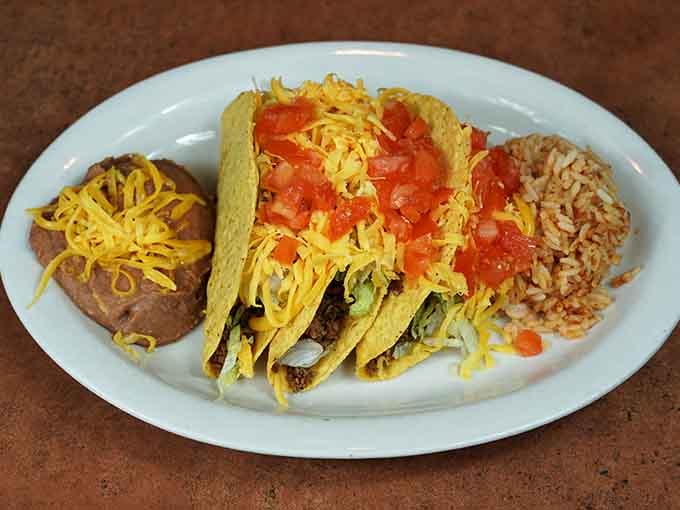 Classic tacos served with rice and beans&mdash;sometimes the simplest dishes are the most satisfying ones around.