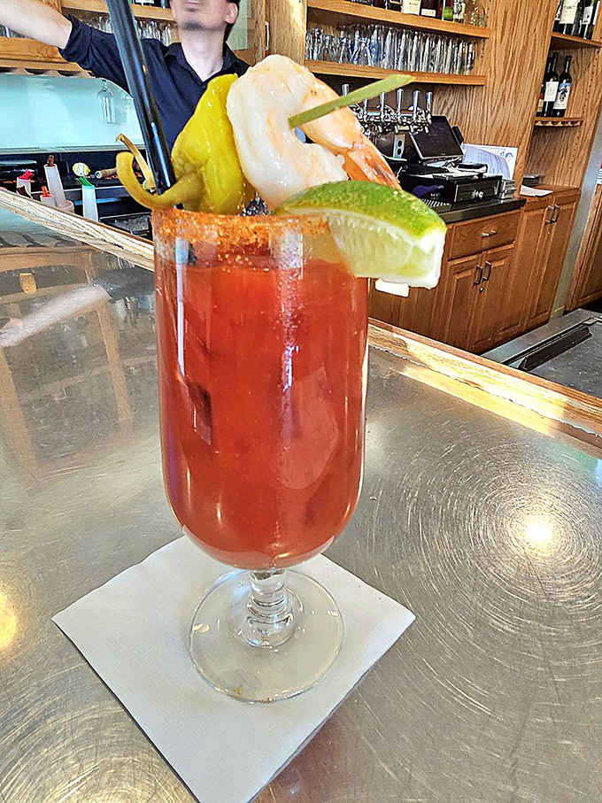 That Bloody Mary garnished with shrimp is basically a meal and a cocktail having a delicious baby.