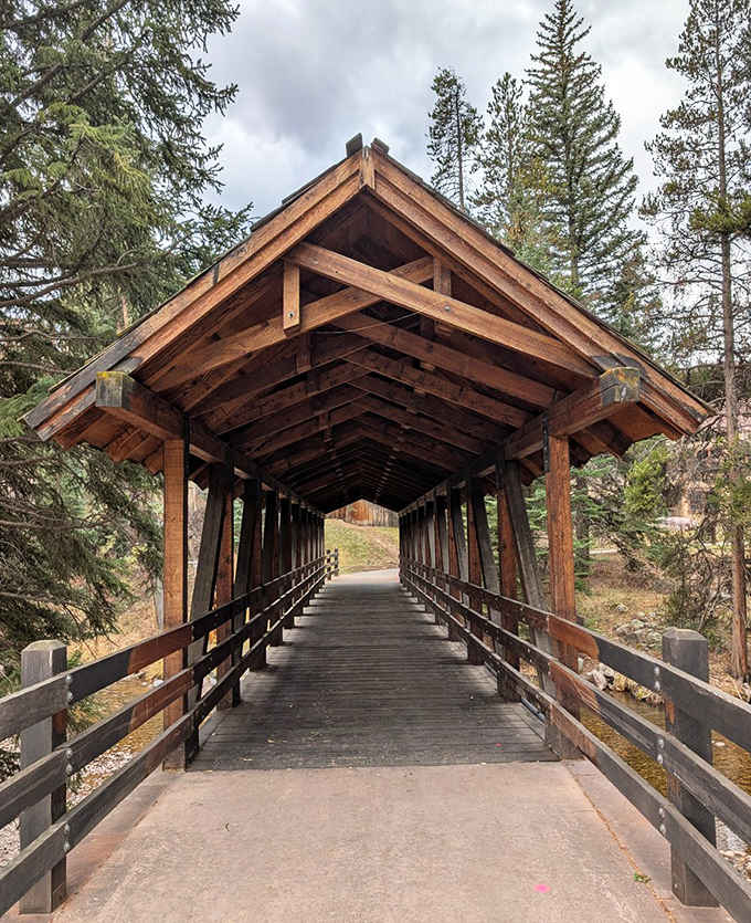 This covered bridge connects you to more garden wonders while providing shade, because even flower enthusiasts need a break from the sun.