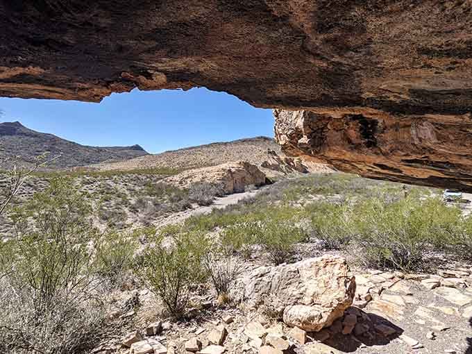Natural rock shelters offer shade and a front-row seat to geological history written in layers of stone.