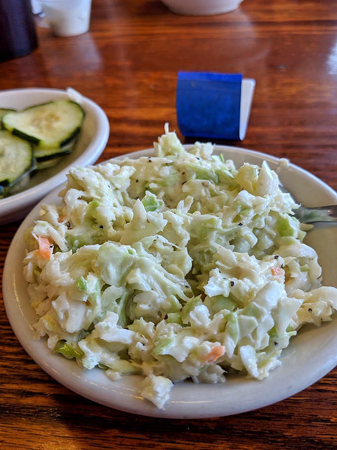 Classic coleslaw that knows its job is to refresh your palate between bites of smoky perfection.