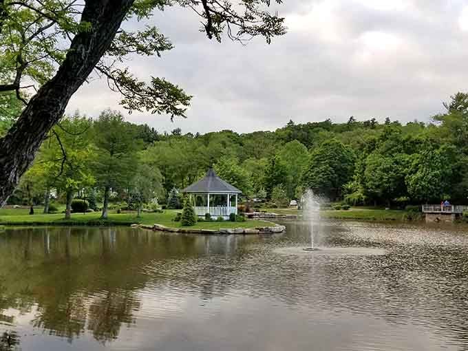 A gazebo on the water that's basically begging you to sit down, relax, and forget whatever deadline you're stressing about.
