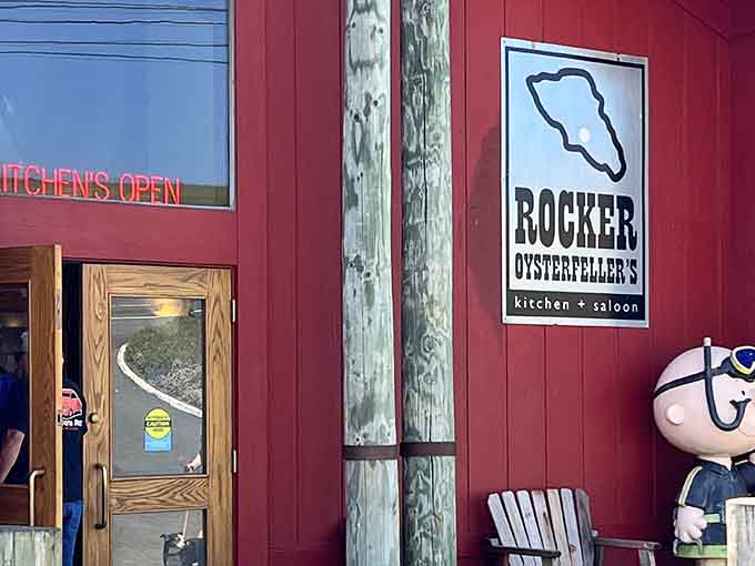 The red barn aesthetic says "casual," but the oyster selection says "we know what we're doing."