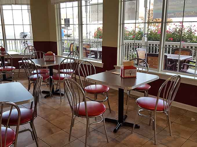 Seating with a view of the porch, where you can watch others arrive for their own frozen destiny.