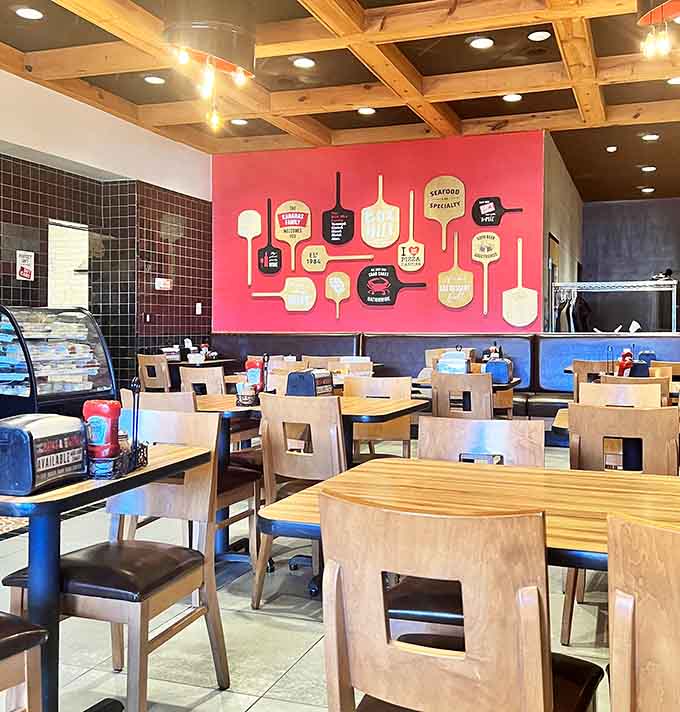 Clean lines and warm wood tones invite you to settle in and take your sweet time enjoying every bite.