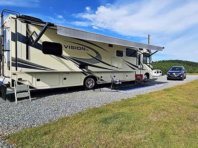 RV sites accommodate those who prefer bringing their own beds while still enjoying the great outdoors experience.