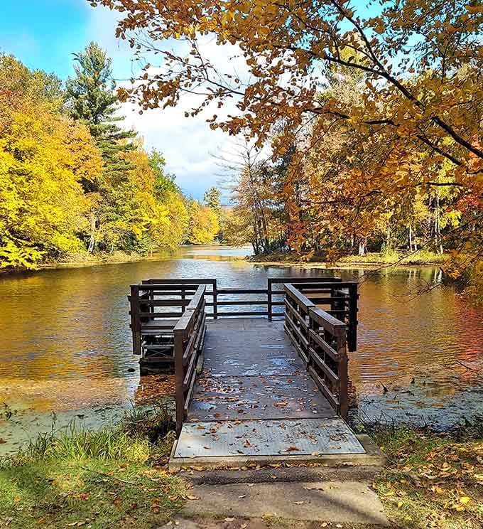 This dock extends an invitation to cast a line, watch the leaves fall, or simply contemplate life's bigger questions.
