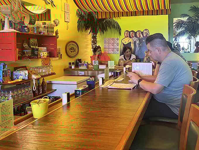 The colorful shelves and laid-back vibe of this place tell you everything you need to know.