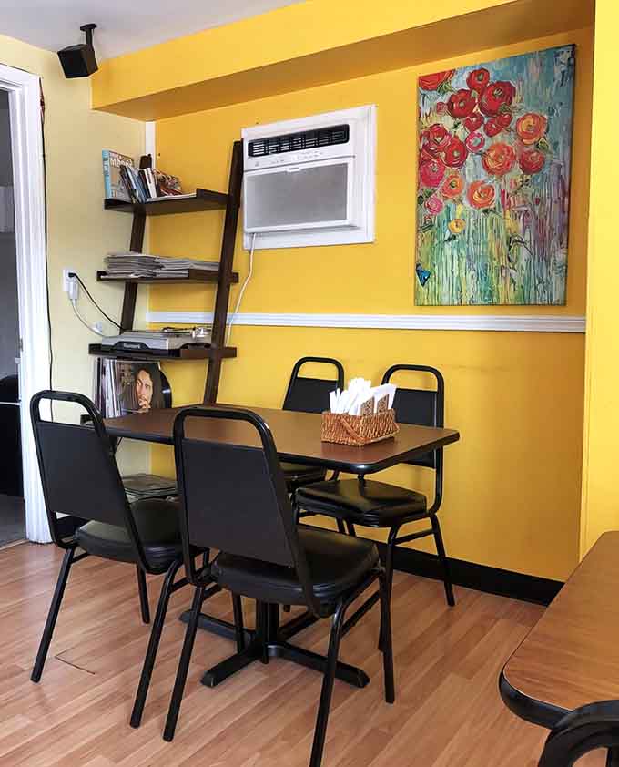 Bright yellow walls and simple furnishings create the kind of space where the food does all the talking necessary.