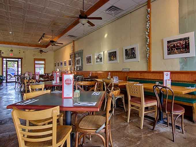 The dining room offers plenty of seating where you can settle in and enjoy your meal properly.