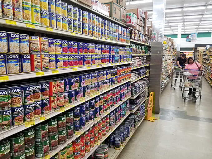 The Goya section alone could feed a small village, stacked high with beans, rice, and Latin American cooking essentials.