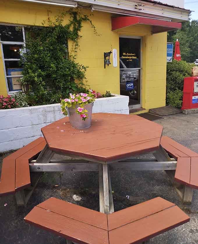 Outdoor seating where you can enjoy your burger while contemplating life's simpler, more delicious pleasures ahead.