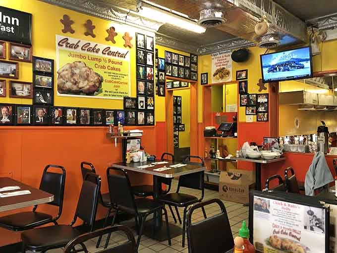 Tables waiting for the next round of hungry diners ready to tackle portions that defy all reasonable expectations.