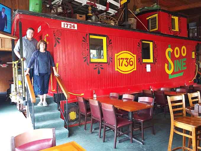 Railroad memorabilia covers every surface, creating an atmosphere that's part museum, part neighborhood hangout, all character and charm.