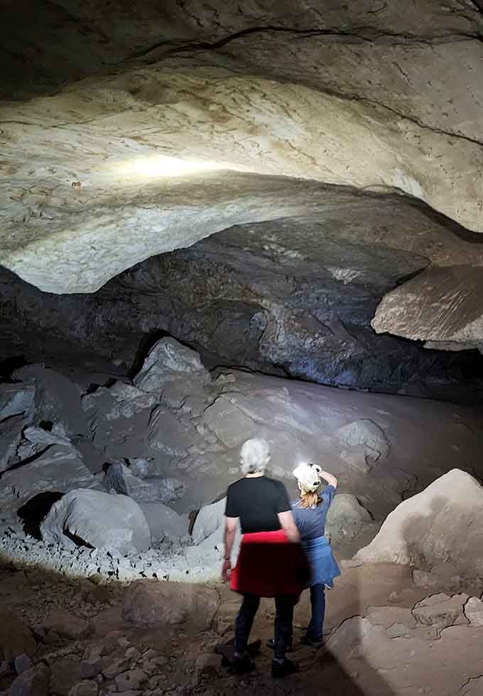 The ceiling ripples with layers of stone, each one a chapter in Earth's autobiography.