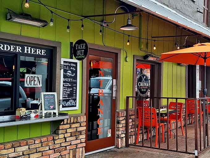 Bright colors and inviting outdoor seating signal the kind of casual dining spot where locals and visitors happily mingle.