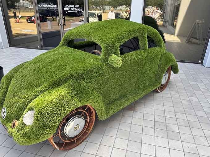 Someone covered a Beetle in artificial turf, creating the world's most committed lawn care vehicle.