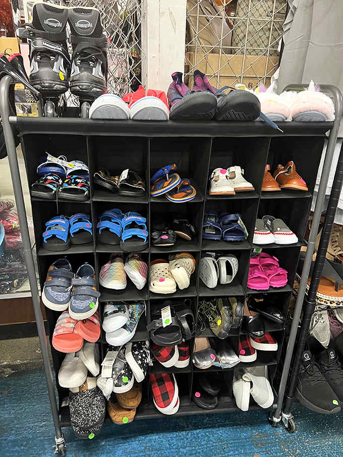 Organized shoe cubbies displaying everything from sneakers to sandals, because everyone deserves footwear that doesn't require a second mortgage.