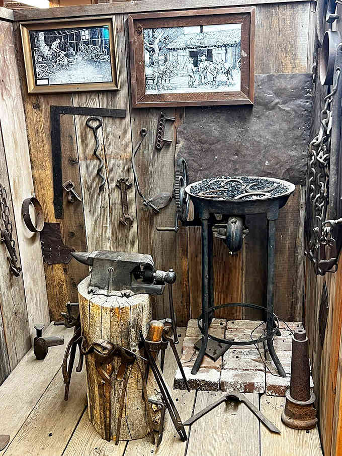 Vintage tools and equipment show how ranchers actually worked with all that wire without losing fingers in the process.