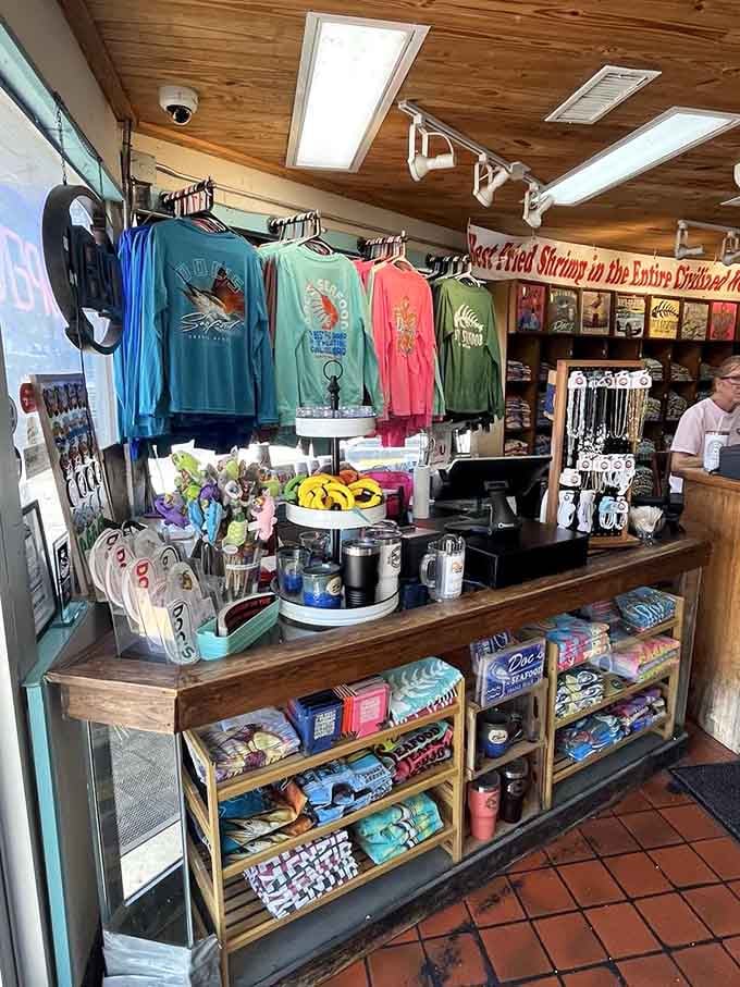 Doc's branded t-shirts let you take home a wearable souvenir of your fried shrimp pilgrimage to Orange Beach.