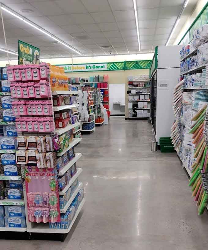 Food and household items stretch down organized aisles that actually make sense instead of creating scavenger hunts.