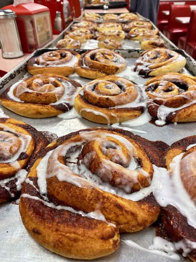 Cinnamon rolls this size require both hands, a napkin strategy, and possibly a designated eating partner.