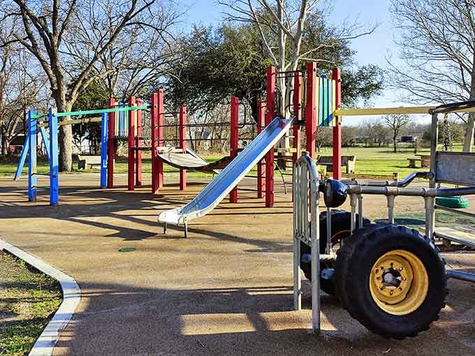 Playgrounds with actual character beat fancy equipment every single time, especially when tractors are involved somehow.