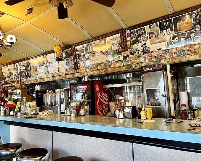 Every trinket, photograph, and collectible on these walls tells a story about the community this diner has served through changing times.