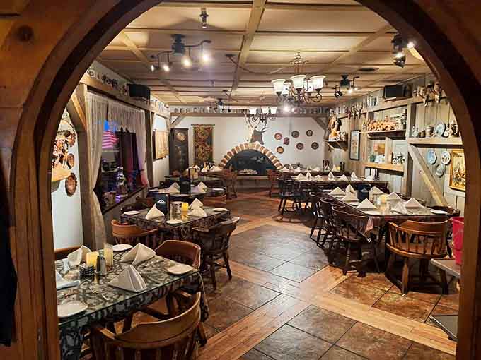 Arched doorways and multiple dining rooms mean you can find your perfect cozy corner for serious eating business.