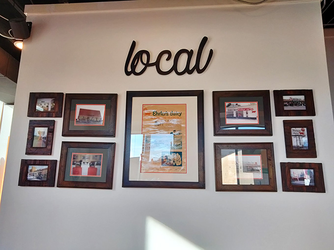The "local" wall tells Ehrler's story through vintage photos, reminding visitors that this place has serious Louisville street cred and history.