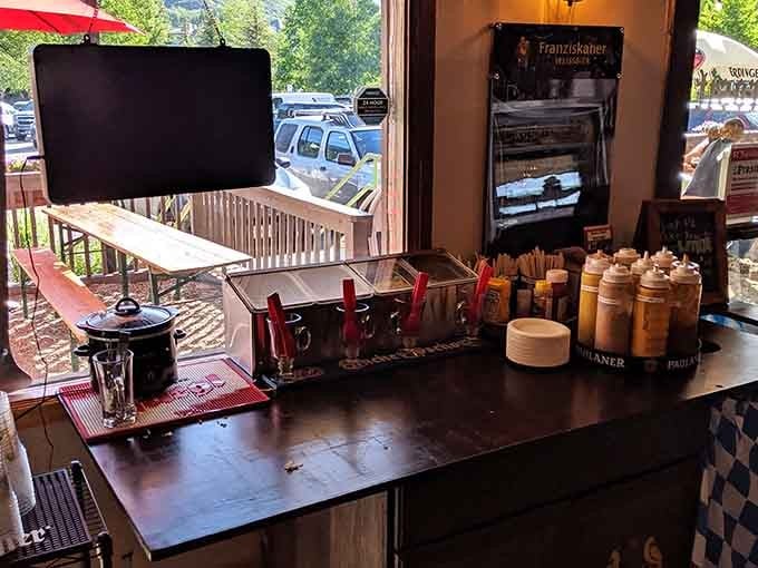 Nothing says authentic beer hall quite like wooden benches that have hosted countless toasts and good conversations.
