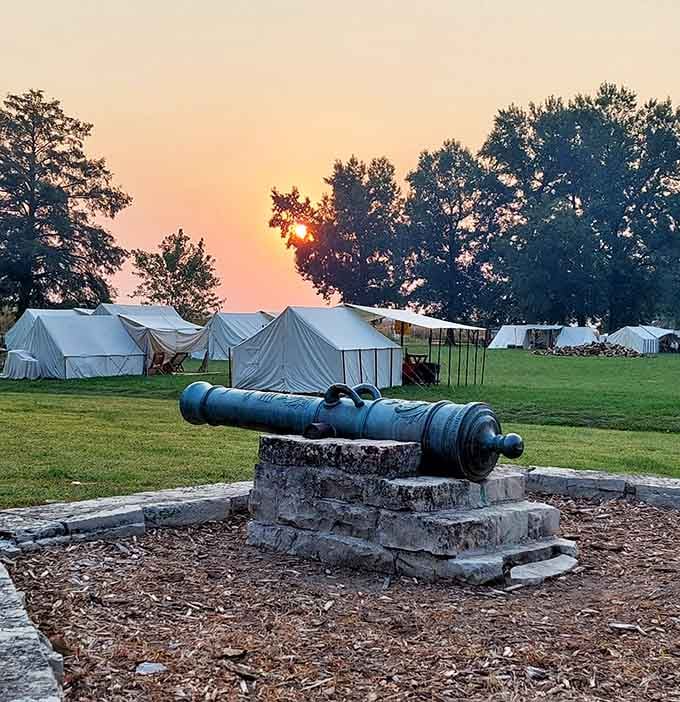 Golden hour at the fort transforms those ancient walls into something magical, with reenactment tents adding authentic atmosphere.