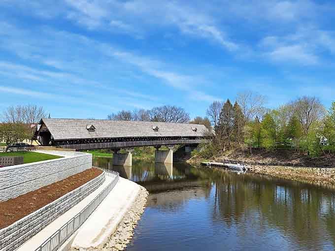 The Holz-Br&uuml;cke covered bridge spans the Cass River, offering picture-perfect views that make your camera very happy.