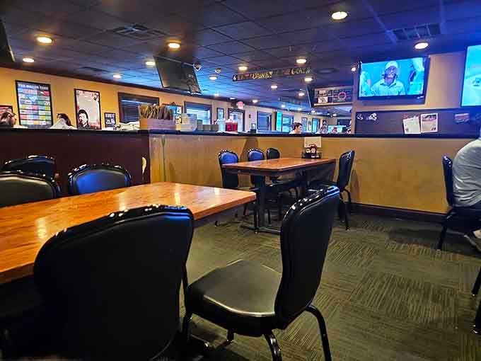 Multiple seating areas mean there's always room for one more hungry traveler seeking quality pub fare.