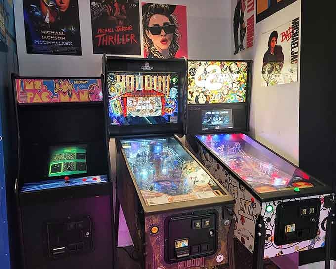 Actual arcade games and pinball machines stand ready to settle any disputes about who's buying the next round.