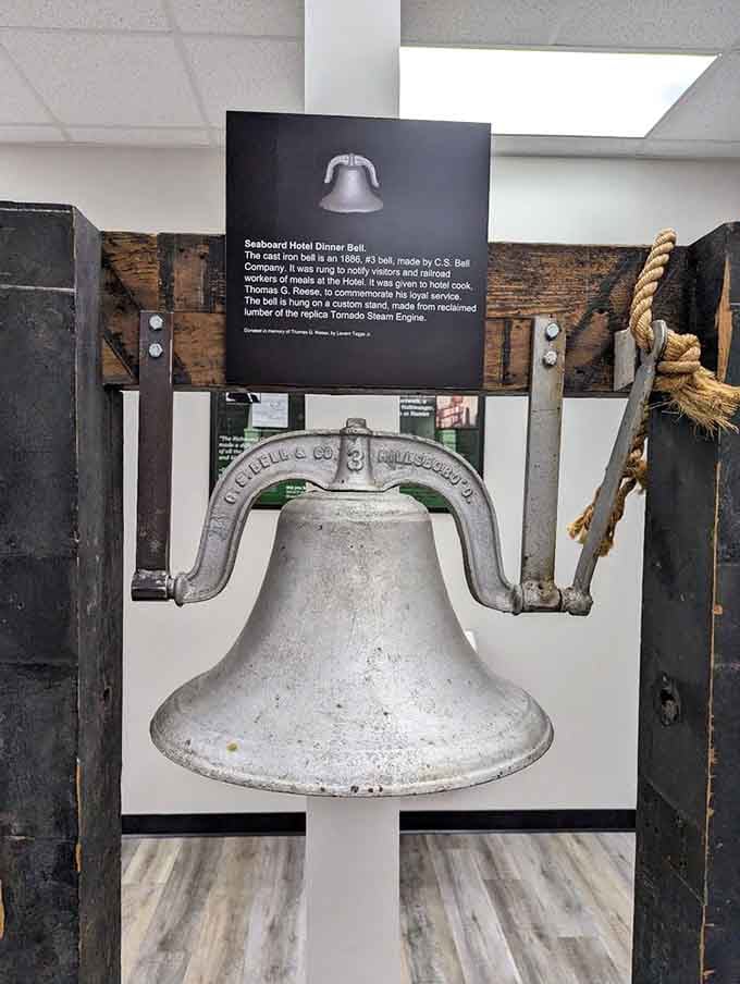 This historic dinner bell once called railroad workers to meals, proving even trains ran on food.