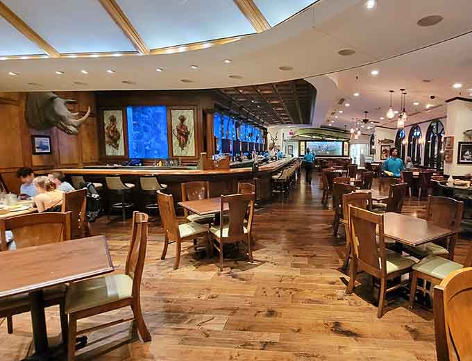 Spacious dining room with aquarium views from multiple angles means there's really no such thing as a bad seat.