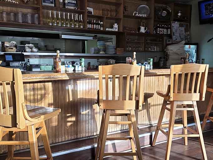 Counter seating for solo diners who want to eat great food without awkward table-for-one judgment or loneliness.