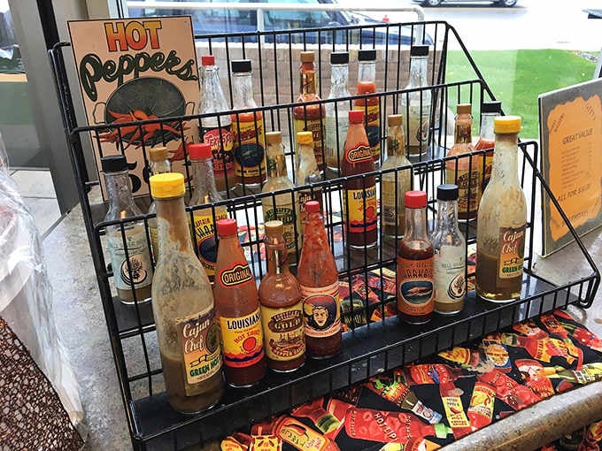 That hot pepper display is like a spicy choose-your-own-adventure for people who enjoy living dangerously at lunch.