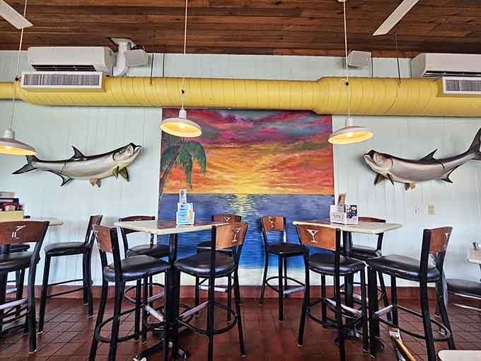 Fish replicas and sunset artwork remind you exactly where you are: Florida's coast, where seafood reigns supreme and always will.