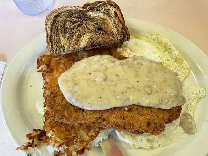 Country fried steak smothered in gravy, because sometimes breakfast needs to stick to your ribs until dinner.