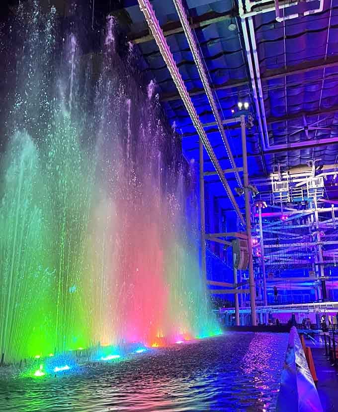 This illuminated water feature is so mesmerizing you might forget you're technically in a furniture store parking lot in Connecticut.