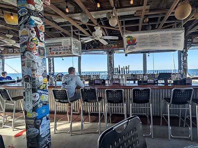The raw bar overlooks the water where your lunch was probably swimming just hours ago this very morning.