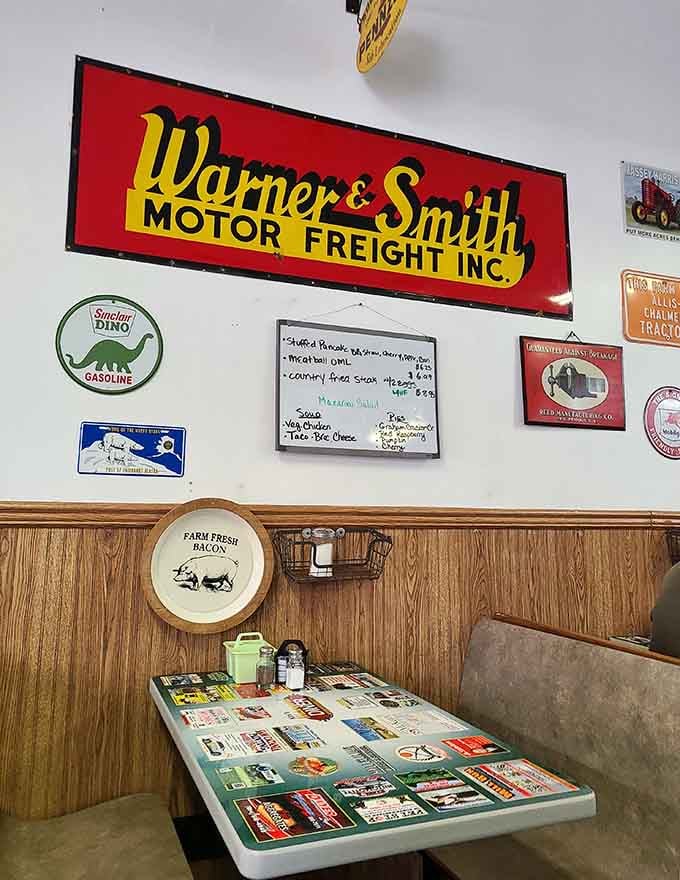 Every table tells a story, and that vintage matchbook collection suggests this place has been making people happy for decades.