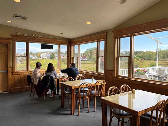 Windows overlooking marshland views turn a casual lunch into a peaceful escape from the everyday hustle and grind.