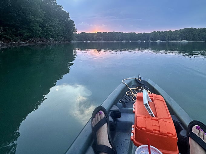Early morning paddling when the lake mirrors the sky perfectly, making you feel like you're floating through clouds.