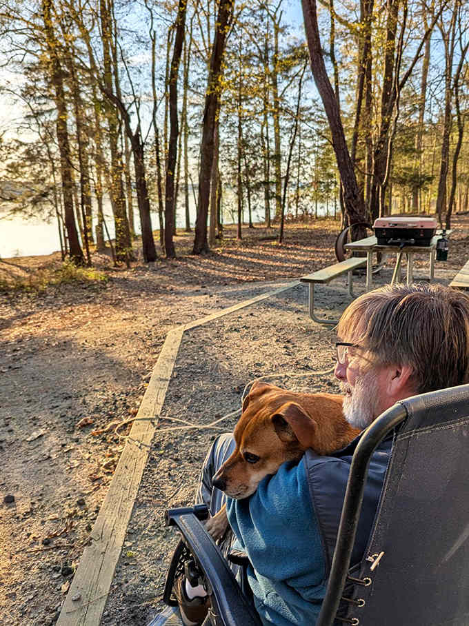 Campsite living reaches peak perfection when your best friend joins you for sunset watching and quality time.