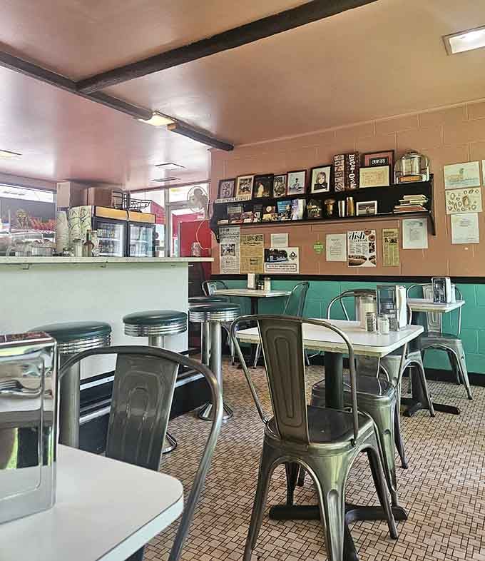 Cozy booths and metal chairs create that timeless diner atmosphere where everyone feels right at home from the first visit.