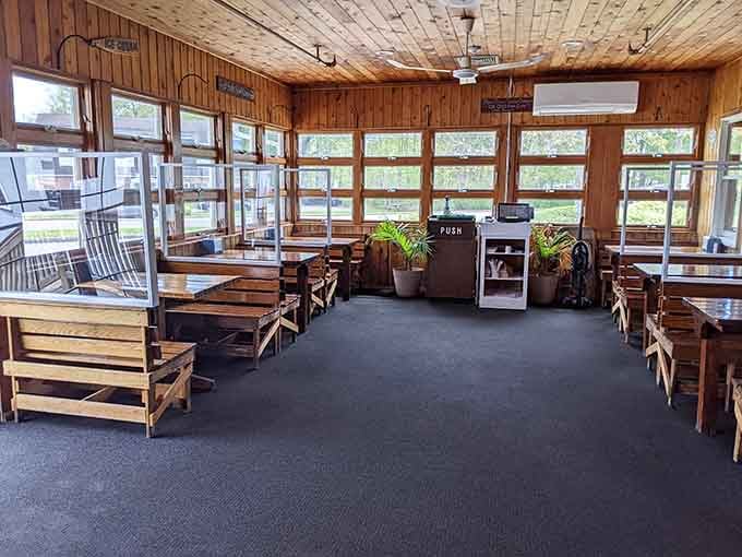 Booth seating with harbor views means your fried clams come with a side of Connecticut coastal scenery absolutely free.