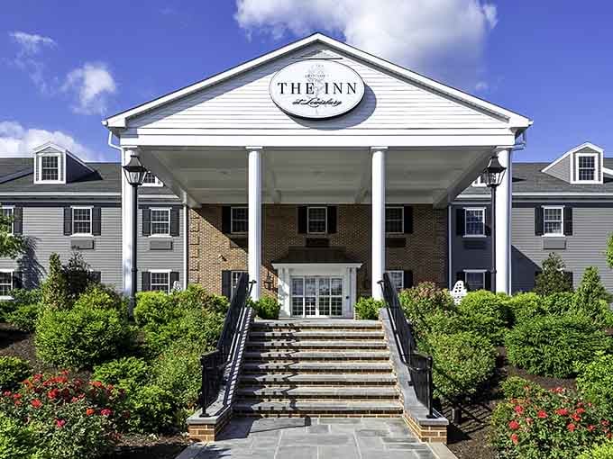 The Inn's columned entrance welcomes guests like a Southern mansion, minus the humidity and plus Pennsylvania's genuine hospitality.